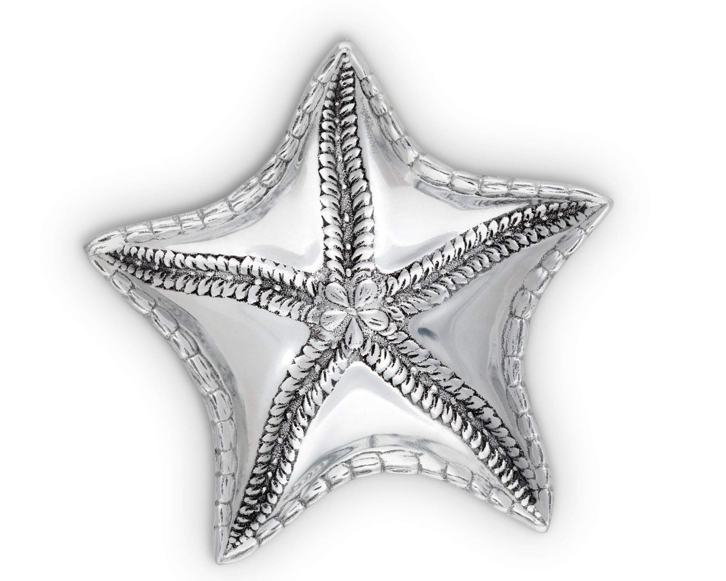 Arthur Court Aluminum Starfish Vanity Tray, Desktop Storage Organizer, Catchall, Valet, Nightstand or Dresser Serving Snack Tray - Ocean Décor Food Safe Hand Polished 6 inch X 7 inch