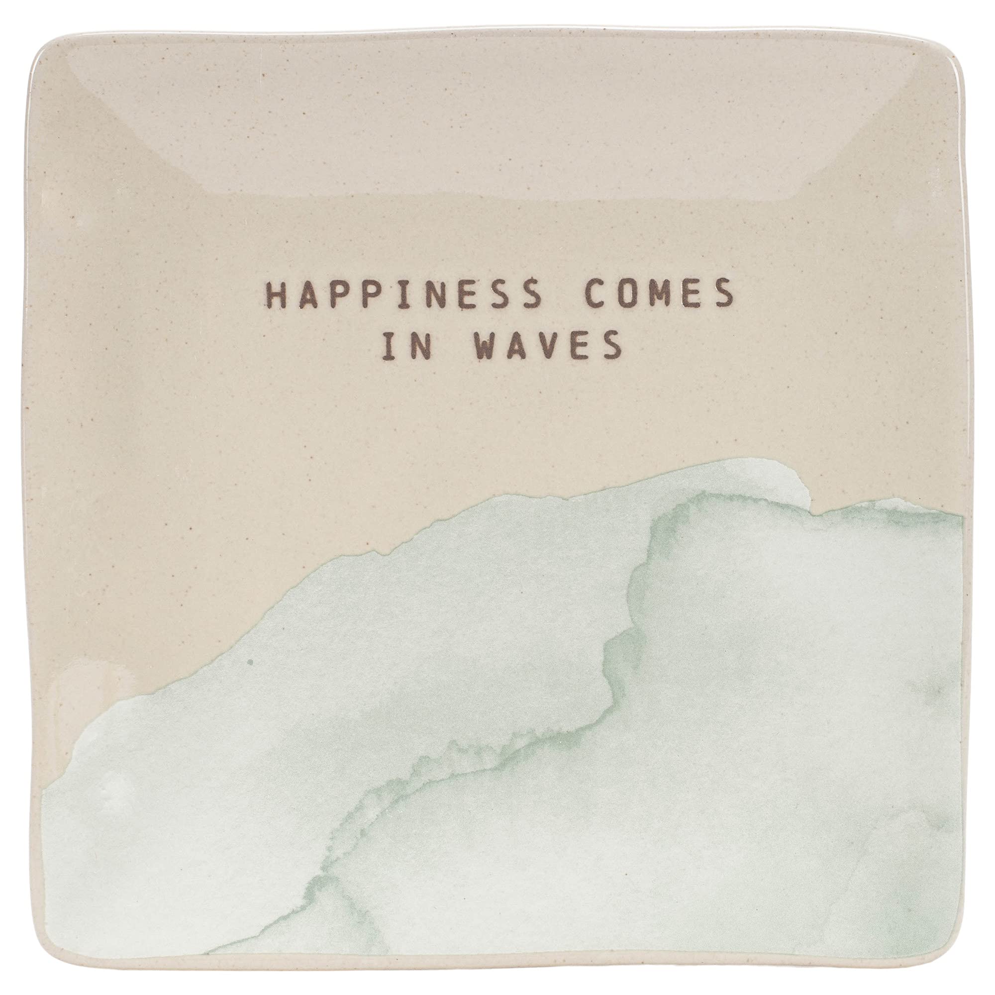 DEMDACO Happiness Comes In Waves Sea Blue and Brown 6 x 6 Stoneware Decorative Serving Plate with Spreader