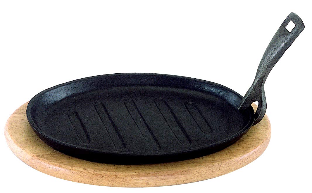 Update International CIZP-11/SET Cast Iron Steak Platter and Wood Underliner