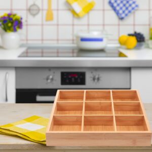 DOITOOL Wood Serving Tray Divided Serving Platter 9- Compartment Organizer Tray Wood Food Server Snack Candy Tray Sushi Platter for Party