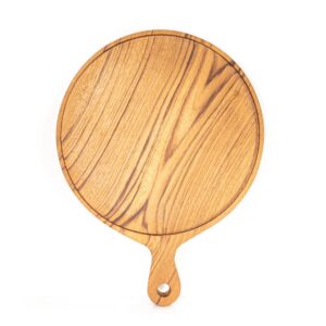 rainforest bowls 12" javanese teak wood pizza board w/ handle & rim - can hold 12" pizza, ultra-durable, heavy duty - exclusive luxury custom design handcrafted by indonesian artisans