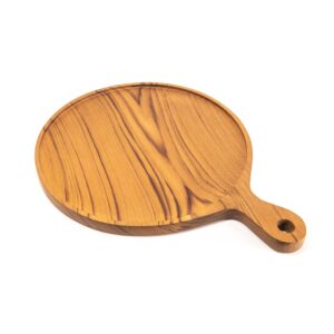 Rainforest Bowls 12" Javanese Teak Wood Pizza Board w/ Handle & Rim - Can Hold 12" Pizza, Ultra-Durable, Heavy Duty - Exclusive Luxury Custom Design Handcrafted by Indonesian Artisans