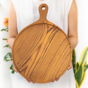 Rainforest Bowls 12" Javanese Teak Wood Pizza Board w/ Handle & Rim - Can Hold 12" Pizza, Ultra-Durable, Heavy Duty - Exclusive Luxury Custom Design Handcrafted by Indonesian Artisans