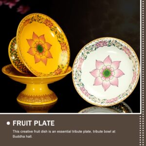 VOSAREA Buddhist Offering Plate Tall Tribute Plate Buddha Offering Tray Worship Offering Tray Offering Bowls Tibetan Temple Buddhist Food Tray Holy Water Bowl Ceramics Cake Pan Snack