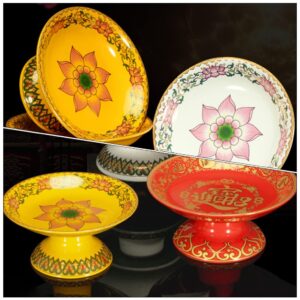 VOSAREA Buddhist Offering Plate Tall Tribute Plate Buddha Offering Tray Worship Offering Tray Offering Bowls Tibetan Temple Buddhist Food Tray Holy Water Bowl Ceramics Cake Pan Snack