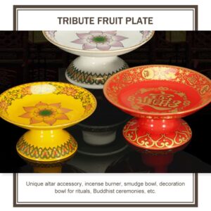 VOSAREA Buddhist Offering Plate Tall Tribute Plate Buddha Offering Tray Worship Offering Tray Offering Bowls Tibetan Temple Buddhist Food Tray Holy Water Bowl Ceramics Cake Pan Snack