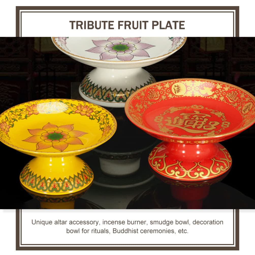 VOSAREA Buddhist Offering Plate Tall Tribute Plate Buddha Offering Tray Worship Offering Tray Offering Bowls Tibetan Temple Buddhist Food Tray Holy Water Bowl Ceramics Cake Pan Snack