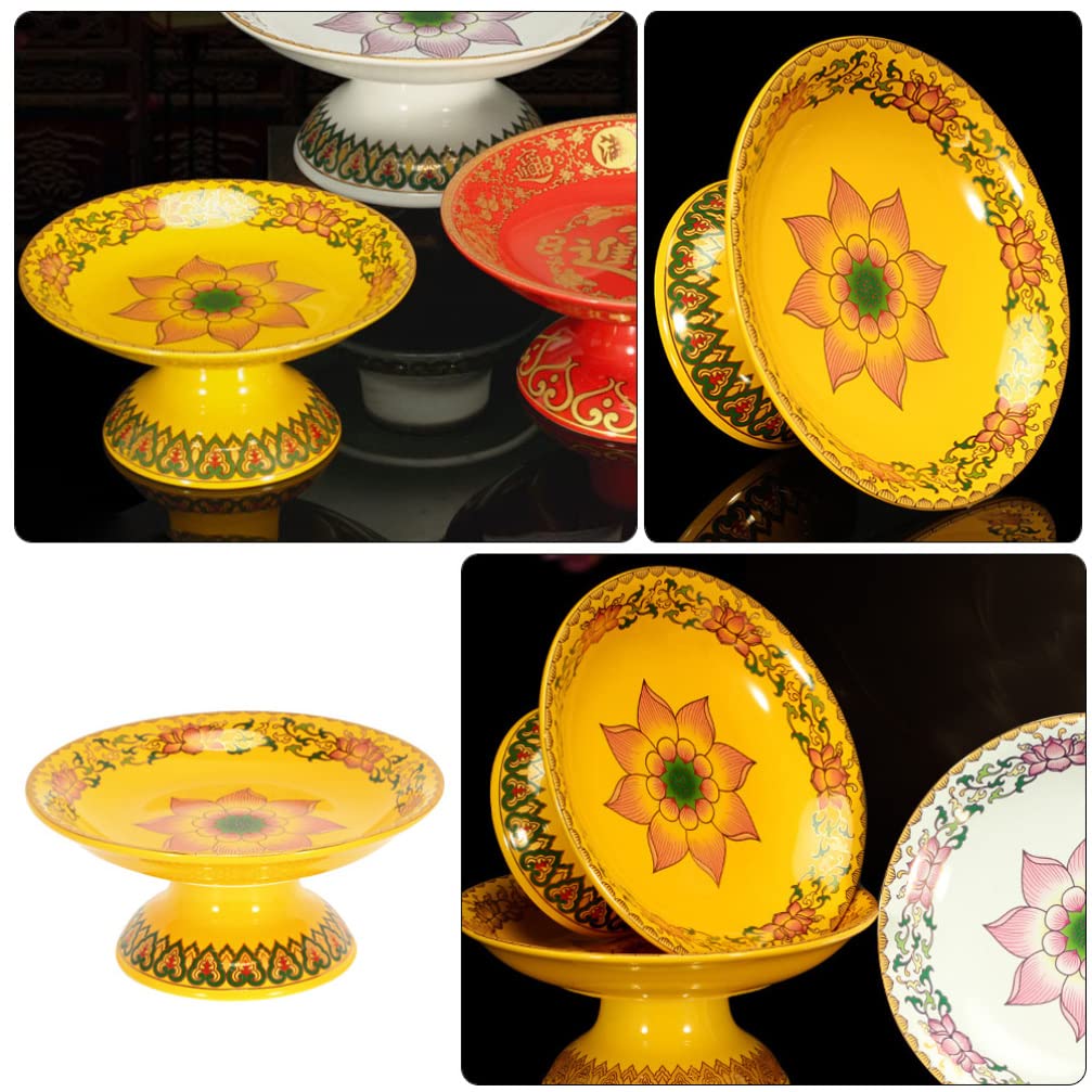 VOSAREA Buddhist Offering Plate Tall Tribute Plate Buddha Offering Tray Worship Offering Tray Offering Bowls Tibetan Temple Buddhist Food Tray Holy Water Bowl Ceramics Cake Pan Snack