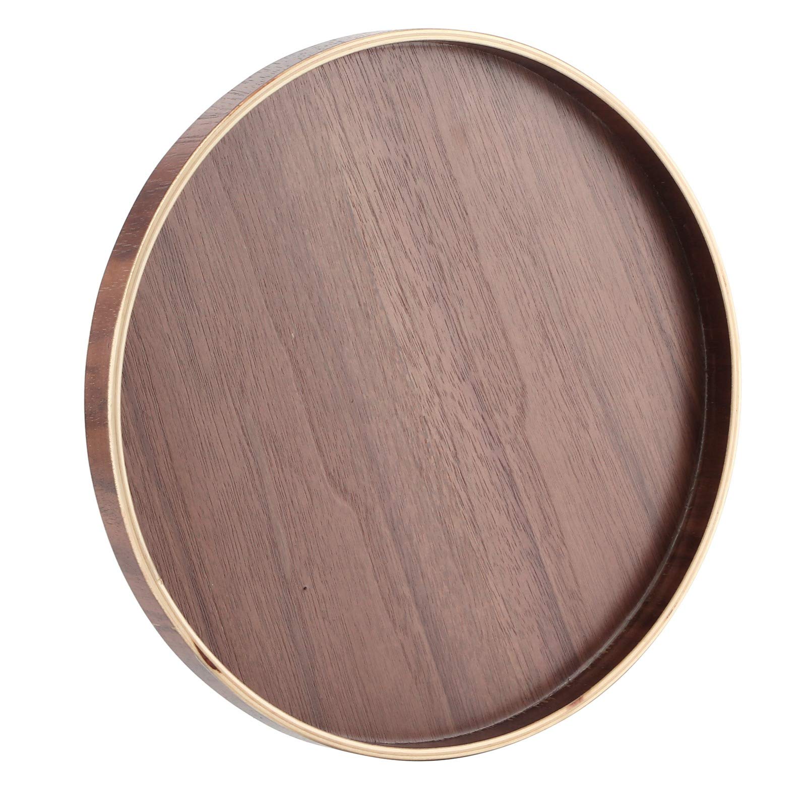 Food Tray, Japanese Style Round Wooden Serving Tray Round Serving Tray, Durable and Wear‑Resistant,(24cm Walnut Color disc)