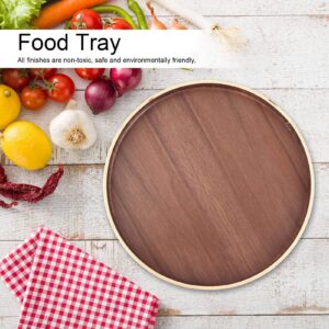 Food Tray, Japanese Style Round Wooden Serving Tray Round Serving Tray, Durable and Wear‑Resistant,(24cm Walnut Color disc)