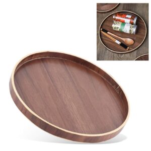 Food Tray, Japanese Style Round Wooden Serving Tray Round Serving Tray, Durable and Wear‑Resistant,(24cm Walnut Color disc)