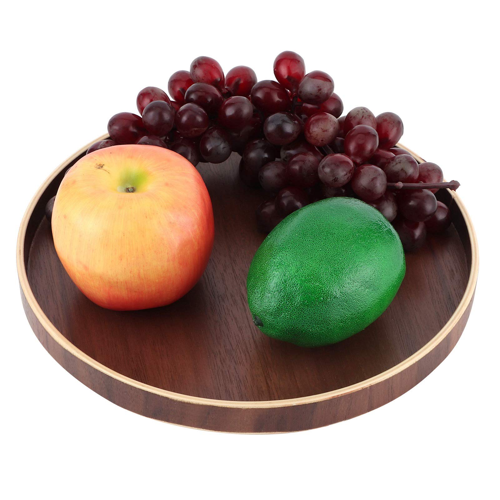 Food Tray, Japanese Style Round Wooden Serving Tray Round Serving Tray, Durable and Wear‑Resistant,(24cm Walnut Color disc)