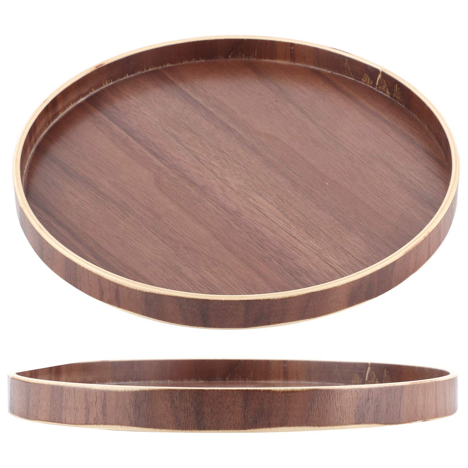 Food Tray, Japanese Style Round Wooden Serving Tray Round Serving Tray, Durable and Wear‑Resistant,(24cm Walnut Color disc)