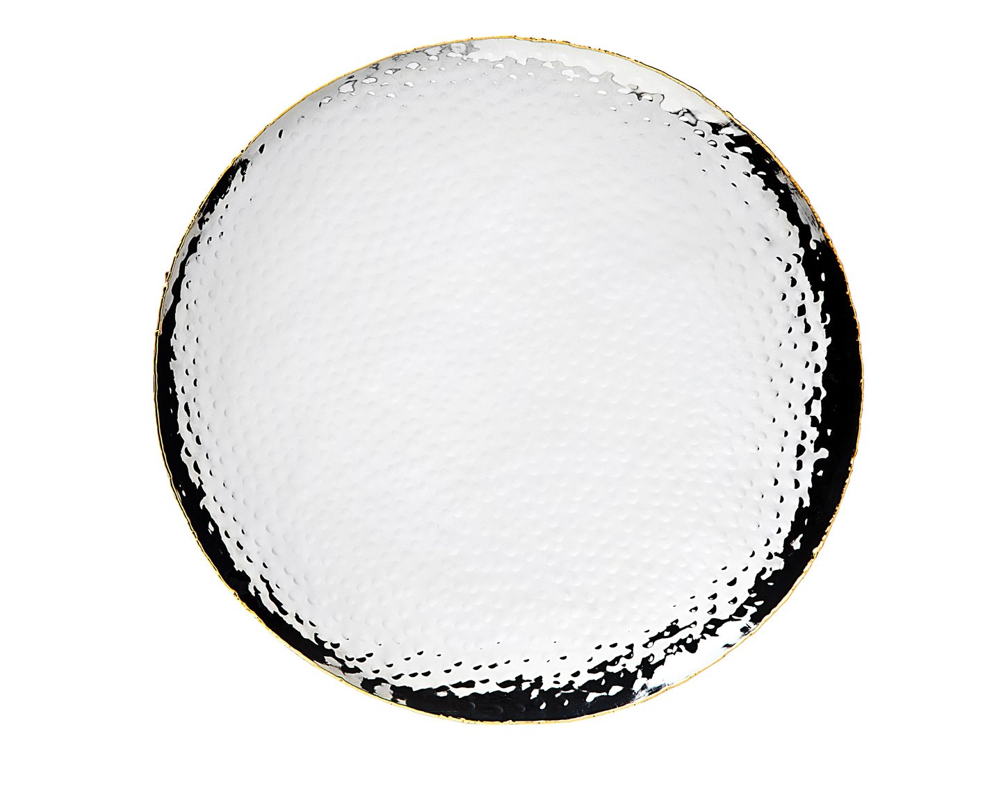 Godinger 14" Round Platter Hammered with Gold Border