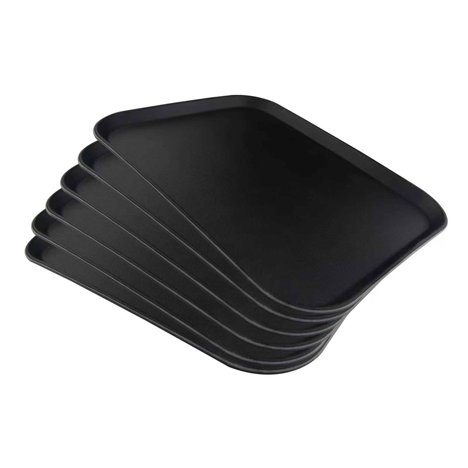 Jiwins 6 Pack Fast Food Tray 16.3x12inch Restaurant Serving Tray, Non-Slip Serving Trays, Fiberglass, Black