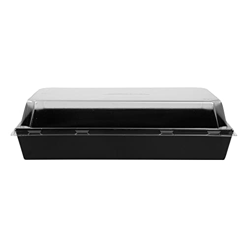 Restaurantware Matsuri Vision 9 x 6 x 1.5 Inch Large Sushi Trays 100 Greaseproof Sushi Packaging Boxes - Lids Sold Separately Disposable Black Paper Sushi Containers For Entrees Or Desserts