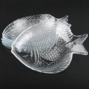 Pasabahce Marine 6 pc Set Crystal Clear Glass Fish Shaped Platter Snack Dish