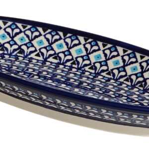 Polish Pottery Oval Serving Platter From Zaklady Ceramiczne Boleslawiec 1103-217a Classic Pattern, Dimensions: 11 Inch X 6.25 Inch