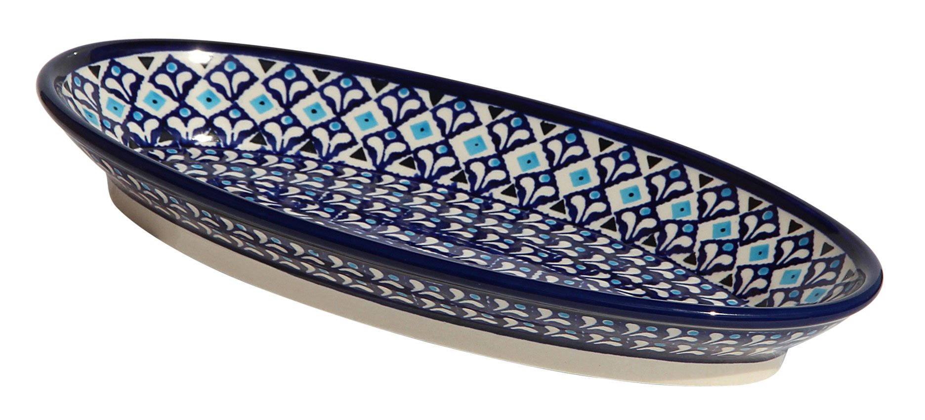 Polish Pottery Oval Serving Platter From Zaklady Ceramiczne Boleslawiec 1103-217a Classic Pattern, Dimensions: 11 Inch X 6.25 Inch