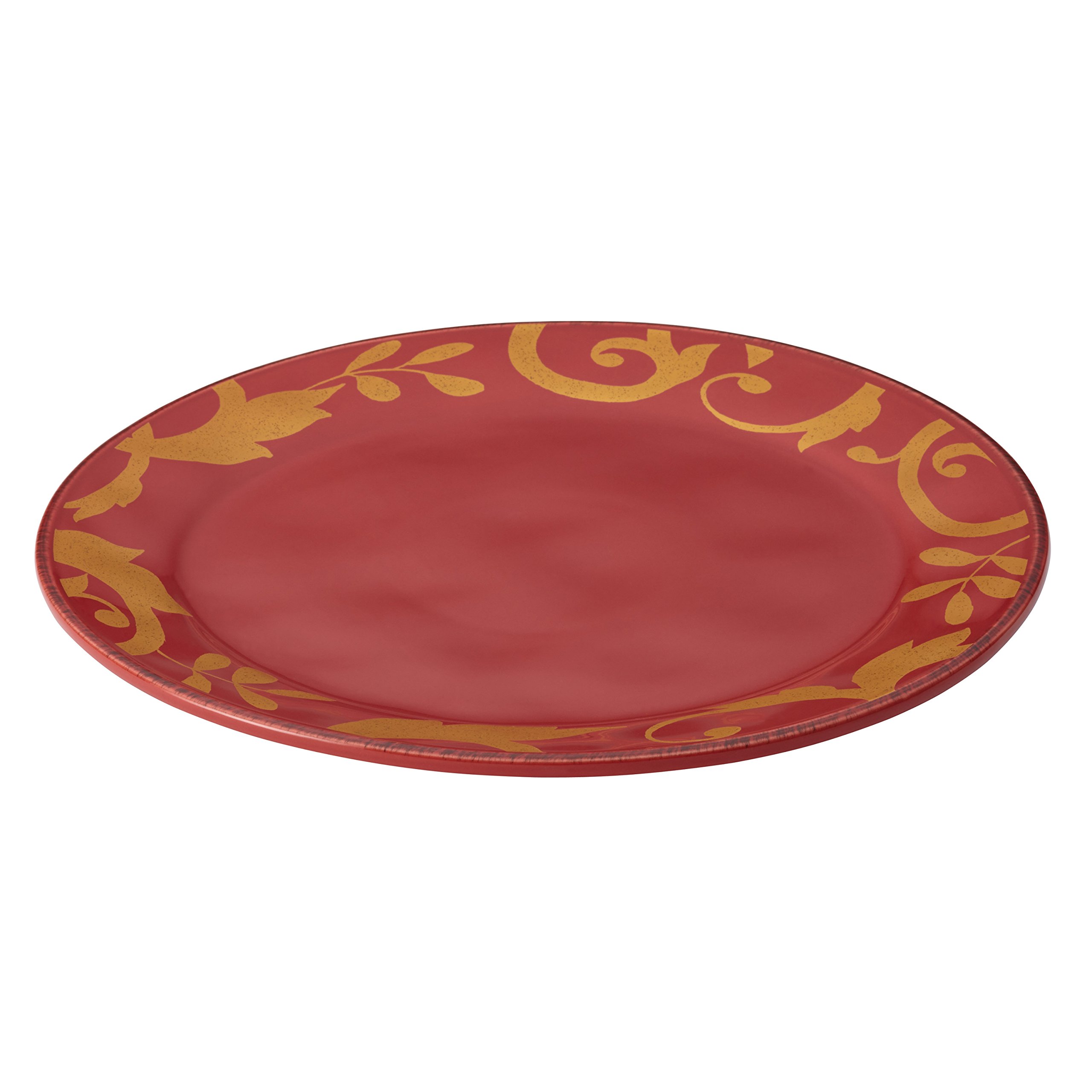 Rachael Ray Dinnerware Gold Scroll 12.5-Inch Round Platter, Cranberry Red