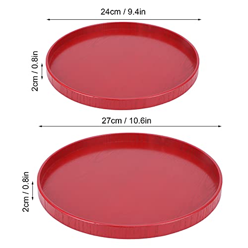 Round Tray, Wooden Tea Tray Chinese Wedding Tea Tray Multifunctional Food Trays Red Plate for Home Kitchen Party,Wedding Supplies