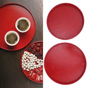 Round Tray, Wooden Tea Tray Chinese Wedding Tea Tray Multifunctional Food Trays Red Plate for Home Kitchen Party,Wedding Supplies