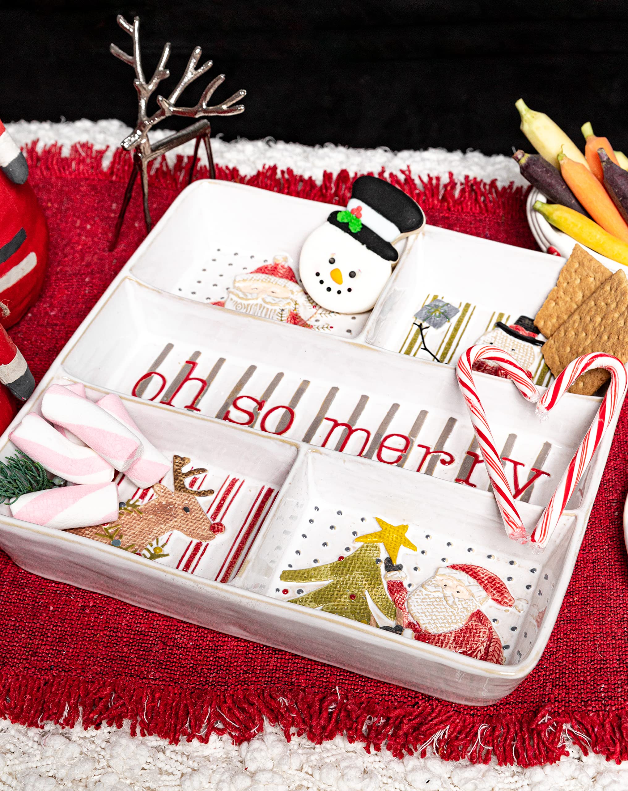 Mud Pie, Multi, Oh So Merry Christmas Section Server Platter, Multu, 2" x 12" x 12"