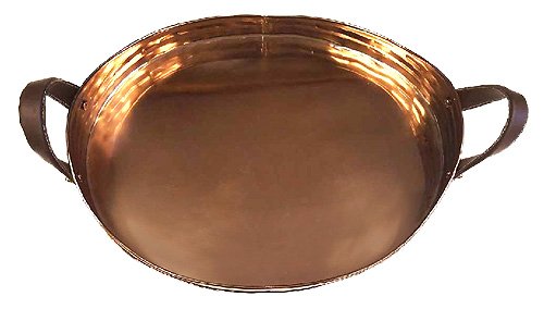 ZUCCOR Large Copper Plated Stainless Steel Serving Tray With Comfortable Faux Leather Handle | Ornate Decorative Tray | Serving Meals, Appetizers & Beverages | Kitchen Countertop - 17" x 13" x 3.5"