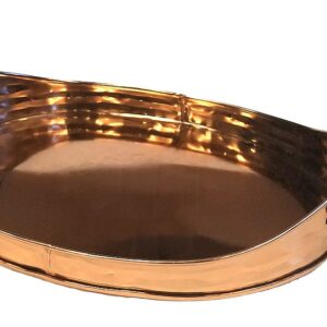 ZUCCOR Large Copper Plated Stainless Steel Serving Tray With Comfortable Faux Leather Handle | Ornate Decorative Tray | Serving Meals, Appetizers & Beverages | Kitchen Countertop - 17" x 13" x 3.5"