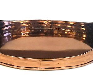 ZUCCOR Large Copper Plated Stainless Steel Serving Tray With Comfortable Faux Leather Handle | Ornate Decorative Tray | Serving Meals, Appetizers & Beverages | Kitchen Countertop - 17" x 13" x 3.5"