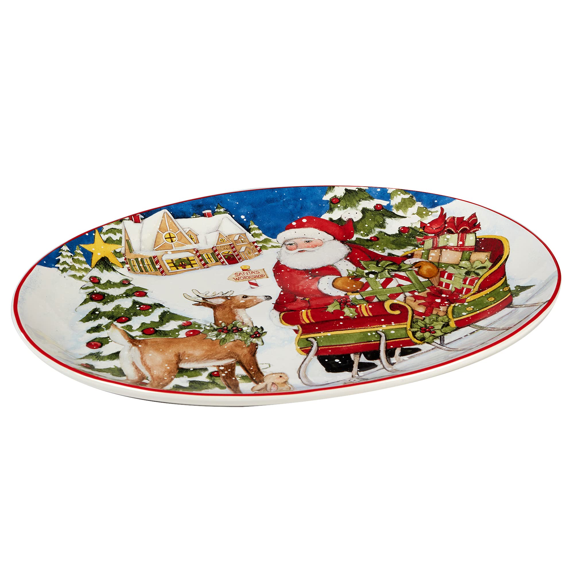 Certified International Santa's Workshop Oval Serving Platter, 16" X 12", Multicolor, Large