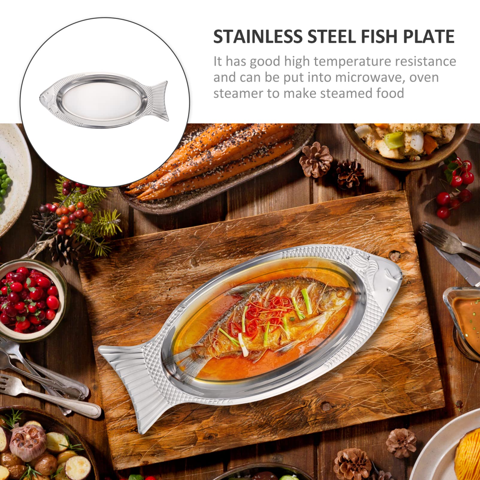 Serving Platter Dish Fish Shape Stainless Steel Oval Platter Fish Grill Serving Tray Fish Plate for Steaming Fish