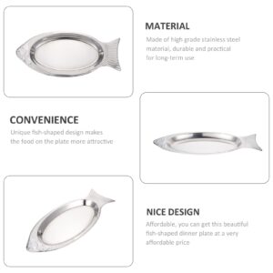 Serving Platter Dish Fish Shape Stainless Steel Oval Platter Fish Grill Serving Tray Fish Plate for Steaming Fish