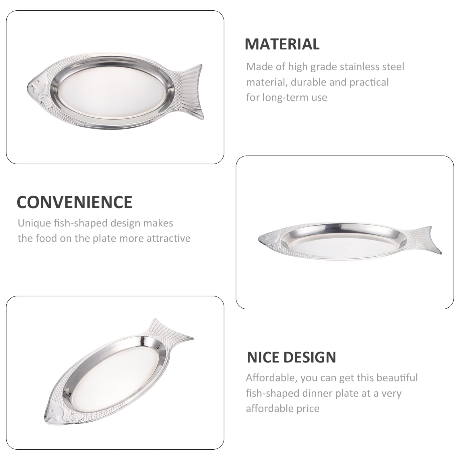 Serving Platter Dish Fish Shape Stainless Steel Oval Platter Fish Grill Serving Tray Fish Plate for Steaming Fish