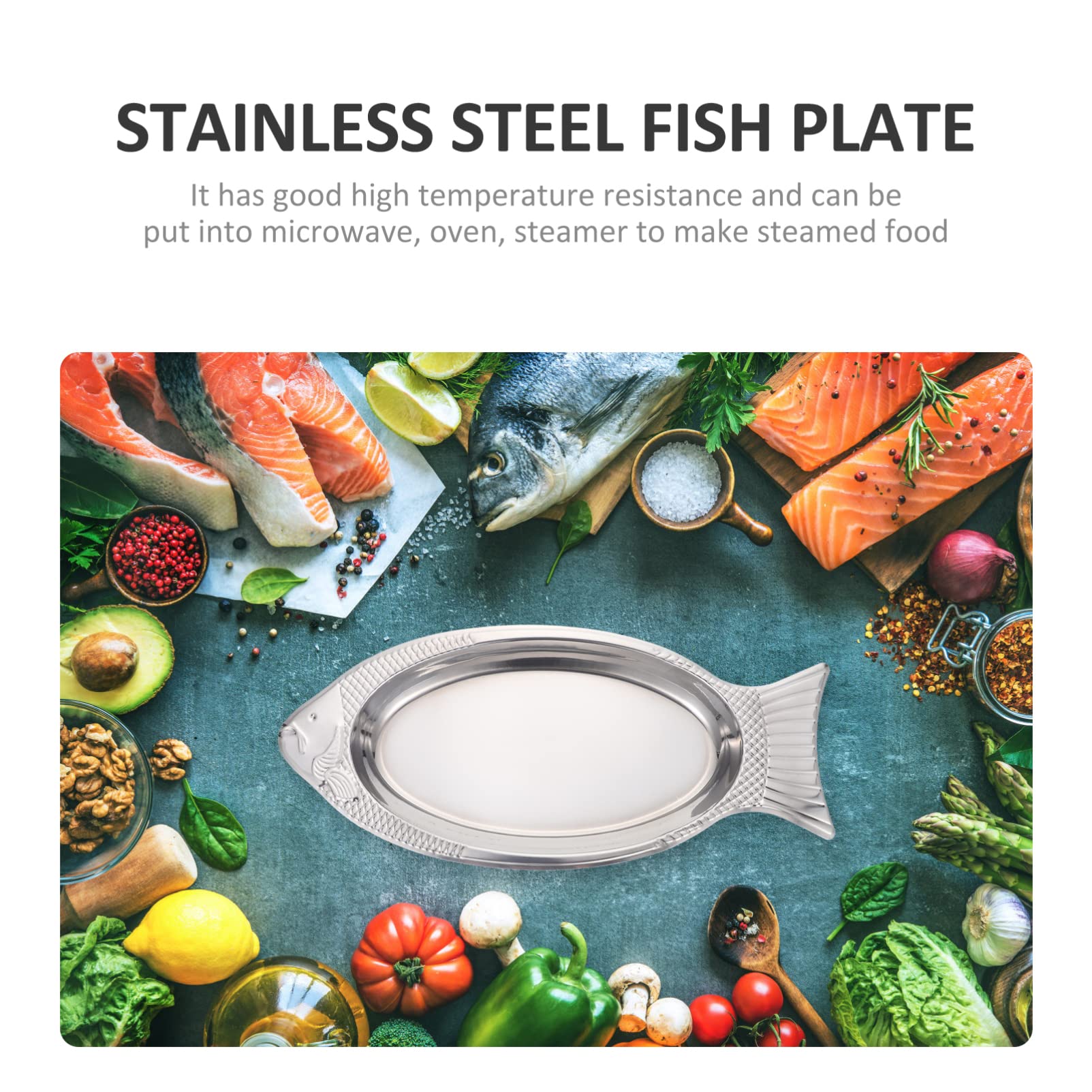 Serving Platter Dish Fish Shape Stainless Steel Oval Platter Fish Grill Serving Tray Fish Plate for Steaming Fish