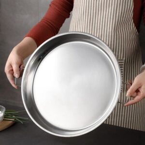 Steamed Rice Tray Cold Noodle Making Plate Stainless Steel Pan Restaurant Tray Cake Dish Kitchen Serving Tray With Double Handle Tableware(28cm)