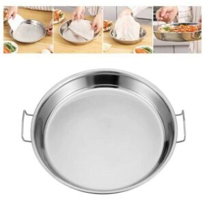 Steamed Rice Tray Cold Noodle Making Plate Stainless Steel Pan Restaurant Tray Cake Dish Kitchen Serving Tray With Double Handle Tableware(28cm)