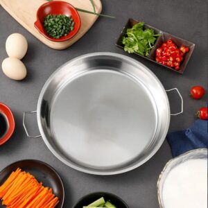 Steamed Rice Tray Cold Noodle Making Plate Stainless Steel Pan Restaurant Tray Cake Dish Kitchen Serving Tray With Double Handle Tableware(28cm)