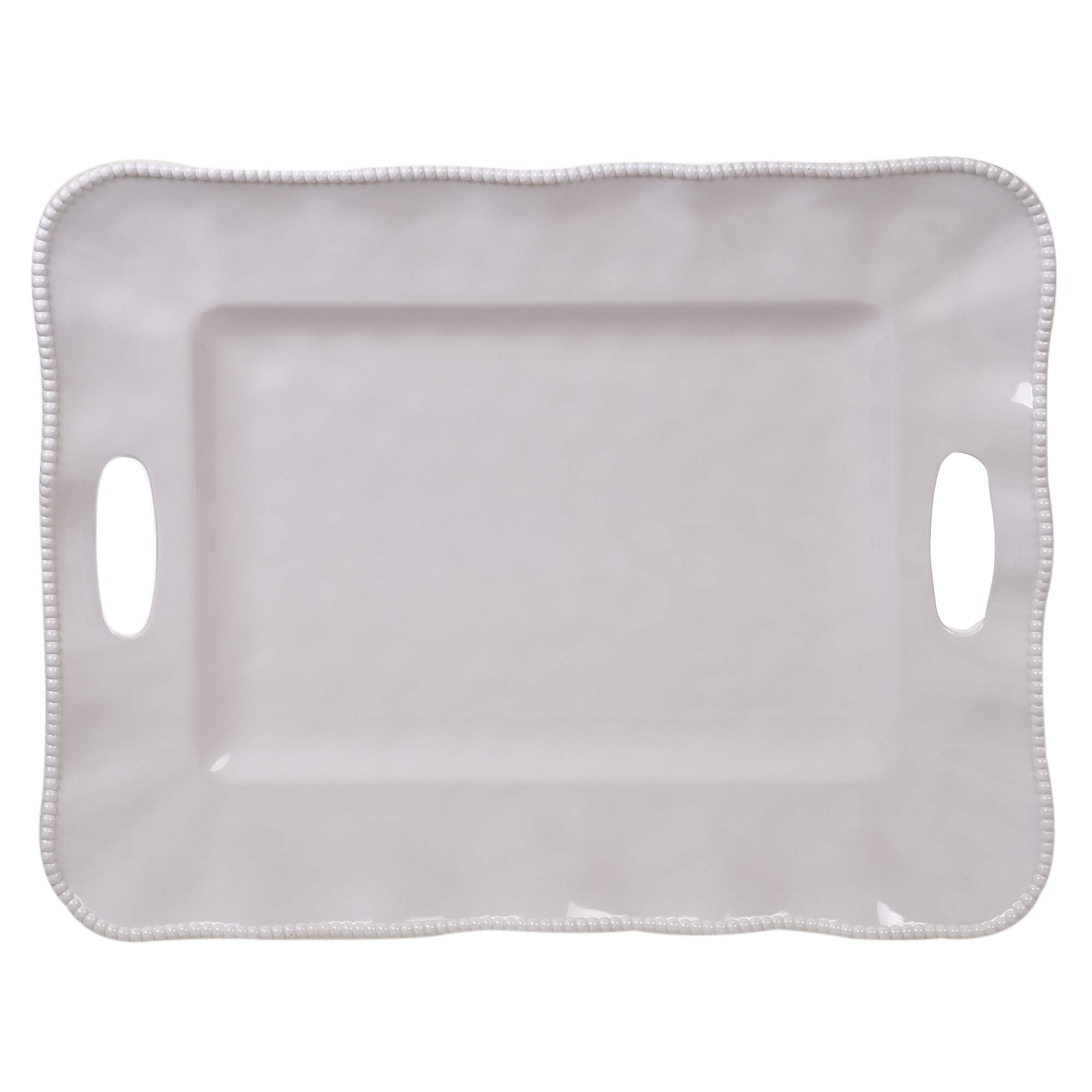 Certified International Perlette Cream Rectangular Tray withHandles 19" x 15" Servware, Accessories,Hostess Serving