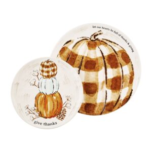 mud pie thanksgiving pumpkin platter plate set, multi, small 10" dia | large 13" dia