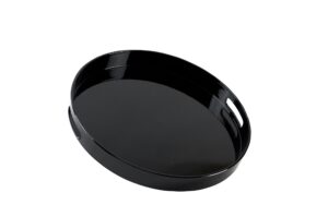 10 strawberry street 13.5" lacquer round serving tray with handles, black