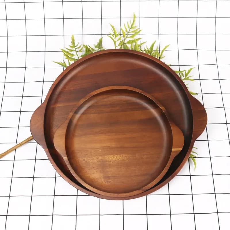 Walnut Wooden Fruit Plate Set With Handle Ear Serving Tray Bread Charcuterie Board for Fruit Salad Cheese Platter Vegetable Food Dish Charger Plates (12 Inch 2 Pack)