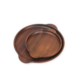 Walnut Wooden Fruit Plate Set With Handle Ear Serving Tray Bread Charcuterie Board for Fruit Salad Cheese Platter Vegetable Food Dish Charger Plates (12 Inch 2 Pack)