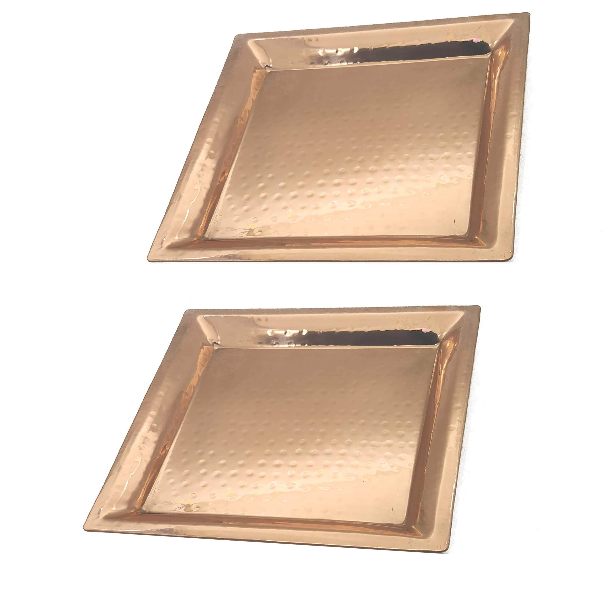 REPLICARTZUS Large Copper Plated Serving Trays Set of 2 12x12 9x9 Inch Platters - Appetizer Tray - Chrome Platters Pack of 2