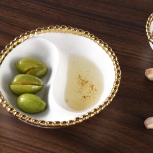 Pampa Bay Titanium-Plated Porcelain Golden Salerno Mini 2-Section Platter, 5.5 x 1.5in