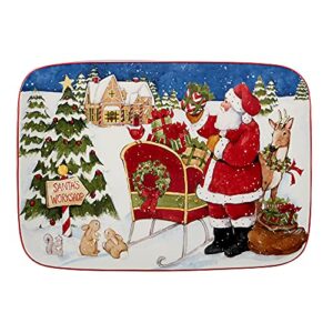 certified international santa's workshop rectangular serving platter, 14" x 10", multicolor