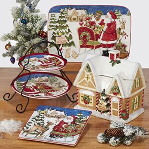 Certified International Santa's Workshop Rectangular Serving Platter, 14" X 10", Multicolor