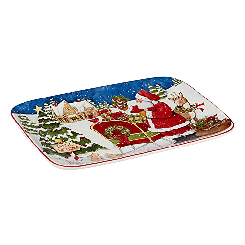 Certified International Santa's Workshop Rectangular Serving Platter, 14" X 10", Multicolor