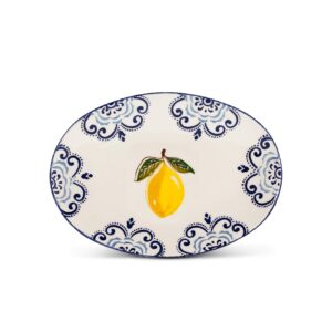 abbott collection home 67-sorrento-030 lemon print medium oval platter, white/yellow