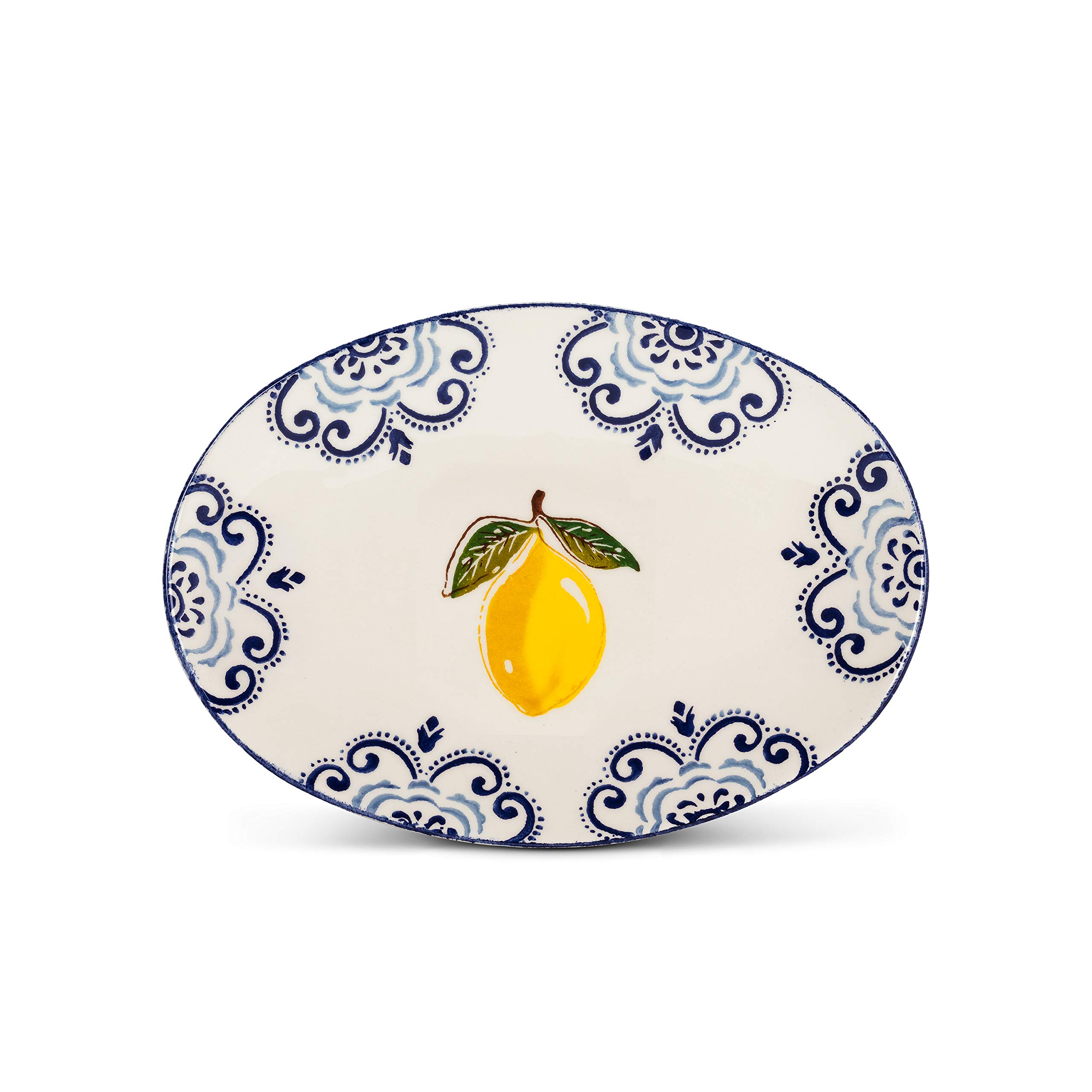 Abbott Collection Home 67-SORRENTO-030 Lemon Print Medium Oval Platter, White/Yellow